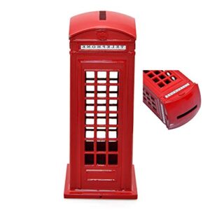 BeeSpring Attractive Metal Alloy Money Coin Spare Change London Street Red Telephone Booth Bank Box-6“H