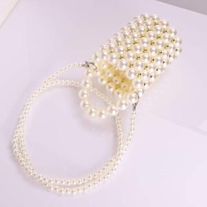 Abvokury YUSHINY Beaded Handbag for Women White Pearl Decoration Evening Bags with Detachable Chain Inner Bag Medium