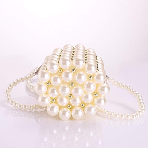 Abvokury YUSHINY Beaded Handbag for Women White Pearl Decoration Evening Bags with Detachable Chain Inner Bag Medium