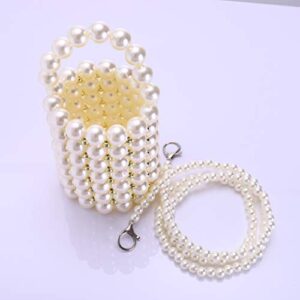 Abvokury YUSHINY Beaded Handbag for Women White Pearl Decoration Evening Bags with Detachable Chain Inner Bag Medium