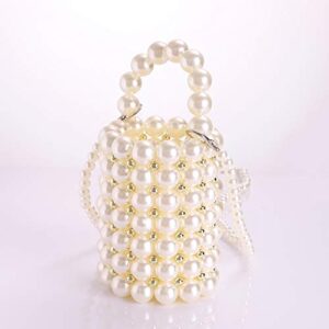 Abvokury YUSHINY Beaded Handbag for Women White Pearl Decoration Evening Bags with Detachable Chain Inner Bag Medium