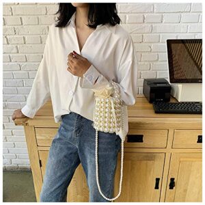 Abvokury YUSHINY Beaded Handbag for Women White Pearl Decoration Evening Bags with Detachable Chain Inner Bag Medium