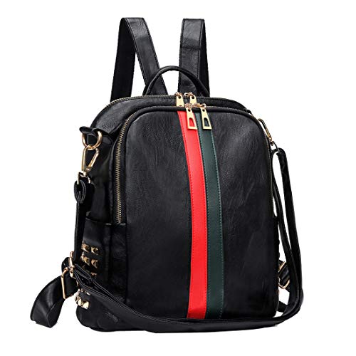 Mynos Fashion Backpack Bag Purse For Women Leather Mini Rucksack Zipper Travel Daypack Ladies Shoulder Bag Tote (B-Medium Black)