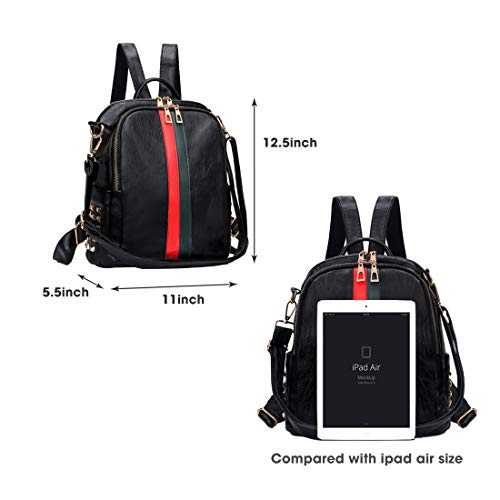 Mynos Fashion Backpack Bag Purse For Women Leather Mini Rucksack Zipper Travel Daypack Ladies Shoulder Bag Tote (B-Medium Black)