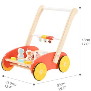 labebe-Baby Push and Pull Toy, Infant Multi-Activity Learning Walker, Sit to Stand Wooden Walker for Children 1 Year Old and Up, Toddler Red Push Walking Cart with Wheels for Boys & Girls