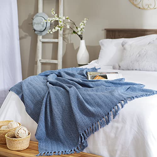 DII Industrial Tonal Textured Woven Throw 50x60, French Blue