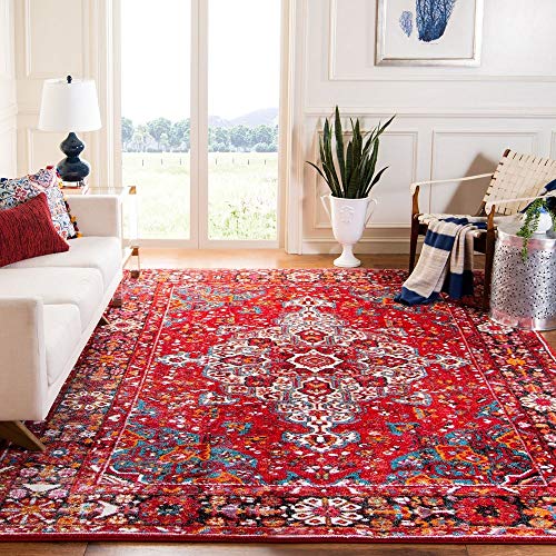 SAFAVIEH Vintage Hamadan Collection 9' x 12' Red / Multi VTH222A Oriental Traditional Persian Non-Shedding Living Room Bedroom Dining Home Office Area Rug