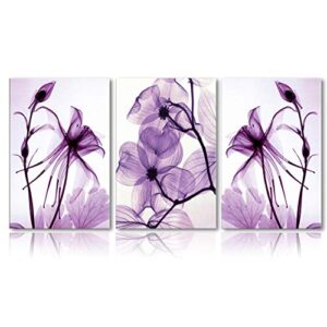 meigan art modern canvas wall art home decor wall art painting purple flowers art wood inside framed ready to hang (12inchx16inchx3)