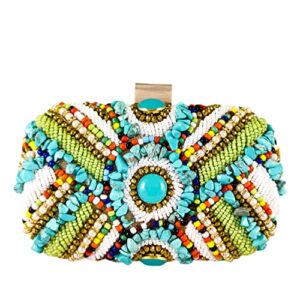 vintage colorful stones women beaded clutch bag evening wedding handbags purses (gold)