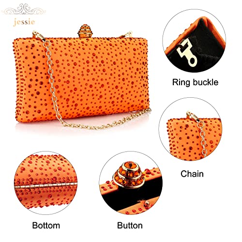 jessie Women Beaded Clutch Bag Rhinestone Crystal Purse Glitter Evening Handbag for Wedding Cocktail Prom Party (Orange)