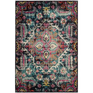 SAFAVIEH Monaco Collection 8' x 10' Blue / Fuchsia MNC252J Boho Chic Medallion Distressed Non-Shedding Living Room Bedroom Dining Home Office Area Rug