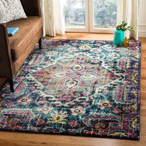 SAFAVIEH Monaco Collection 8' x 10' Blue / Fuchsia MNC252J Boho Chic Medallion Distressed Non-Shedding Living Room Bedroom Dining Home Office Area Rug