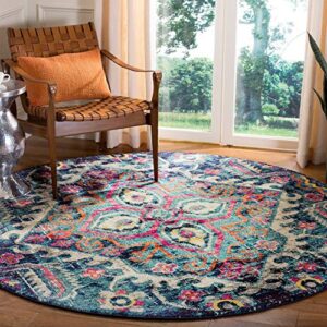 SAFAVIEH Monaco Collection 8' x 10' Blue / Fuchsia MNC252J Boho Chic Medallion Distressed Non-Shedding Living Room Bedroom Dining Home Office Area Rug