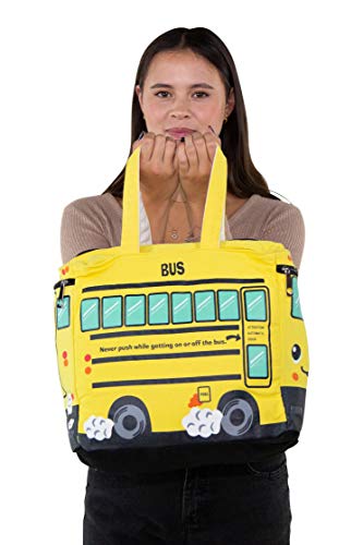 Insulated Canvas School Bus Teachers Tote Bag - Yellow