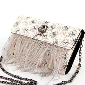 SHOW STORY Women's Girls Punk Beige Pink Rose Skull Feather Gems Design Fashion Outdoor Evening Clutch Handbag Bag,FB90024BG, Pink