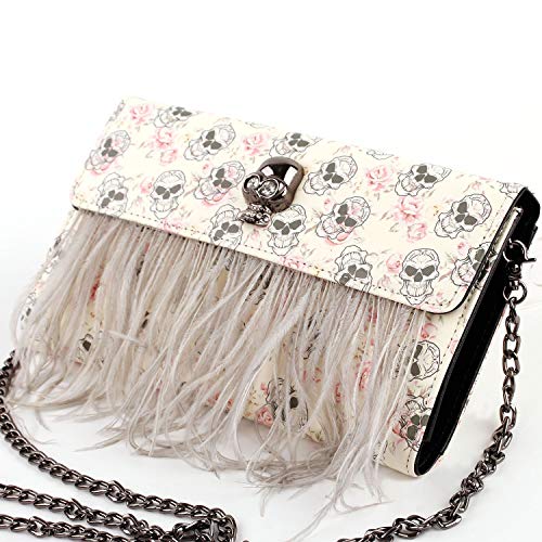 SHOW STORY Women's Girls Punk Beige Pink Rose Skull Feather Gems Design Fashion Outdoor Evening Clutch Handbag Bag,FB90024BG, Pink