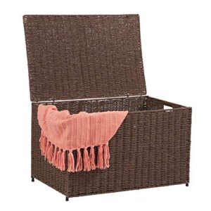 Household Essentials Dark Brown ML-7145 Decorative Wicker Chest with Lid for Storage and Organization | Large