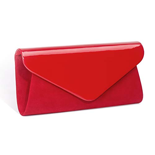 Patent Leather Clutch Classic Purse, WALLYN'S Evening Bag Handbag With Flannelette (Red)