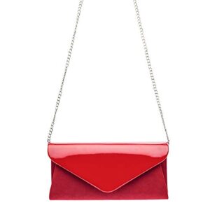 Patent Leather Clutch Classic Purse, WALLYN'S Evening Bag Handbag With Flannelette (Red)