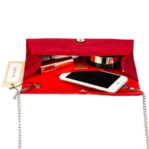 Patent Leather Clutch Classic Purse, WALLYN'S Evening Bag Handbag With Flannelette (Red)