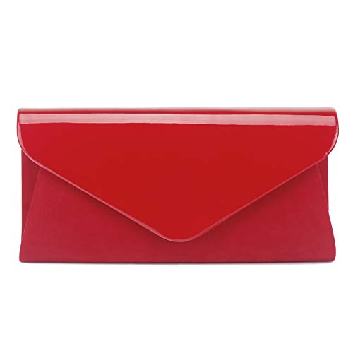 Patent Leather Clutch Classic Purse, WALLYN'S Evening Bag Handbag With Flannelette (Red)