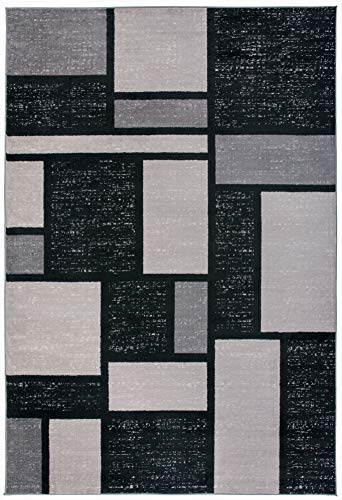 Rugshop Contemporary Modern Boxes Design Soft Indoor Area Rug 3'3" x 5' Gray