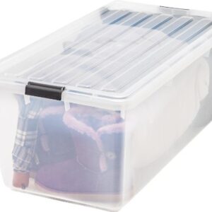 IRIS USA 91 Quart Buckle Down Storage Box, 4 Pack, Clear (585395)