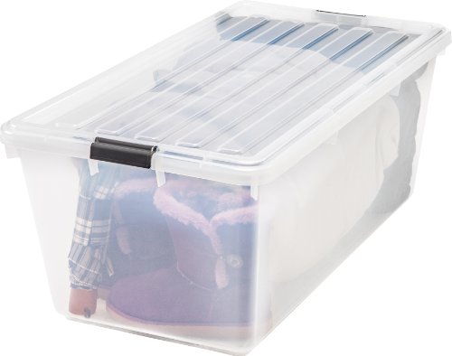 IRIS USA 91 Quart Buckle Down Storage Box, 4 Pack, Clear (585395)