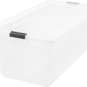 IRIS USA 91 Quart Buckle Down Storage Box, 4 Pack, Clear (585395)