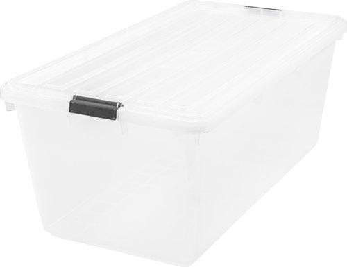 IRIS USA 91 Quart Buckle Down Storage Box, 4 Pack, Clear (585395)