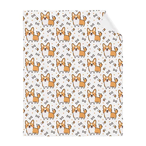 FeHuew Adorable Cute Corgi Seamless Soft Throw Blanket 40x50 inch Lightweight Flannel Fleece Blanket for Couch Bed Sofa Travelling Camping for Kids Adults