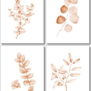 Botanical Prints Wall Art - Watercolor Eucalyptus Leaf Prints (Set of 4) - 8x10 - Unframed