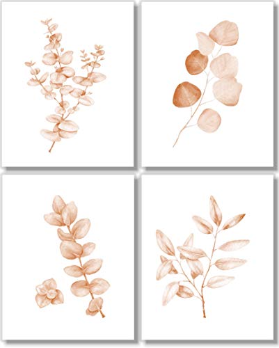 Botanical Prints Wall Art - Watercolor Eucalyptus Leaf Prints (Set of 4) - 8x10 - Unframed