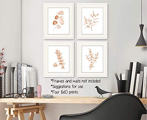 Botanical Prints Wall Art - Watercolor Eucalyptus Leaf Prints (Set of 4) - 8x10 - Unframed