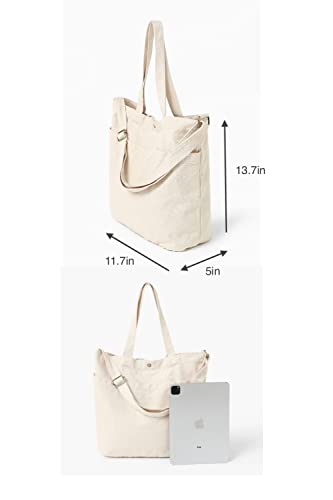 Jeelow Canvas Tote Crossbody Shoulder Bag Handbag Purse With Shoulder Strap For Men & Women (Beige)