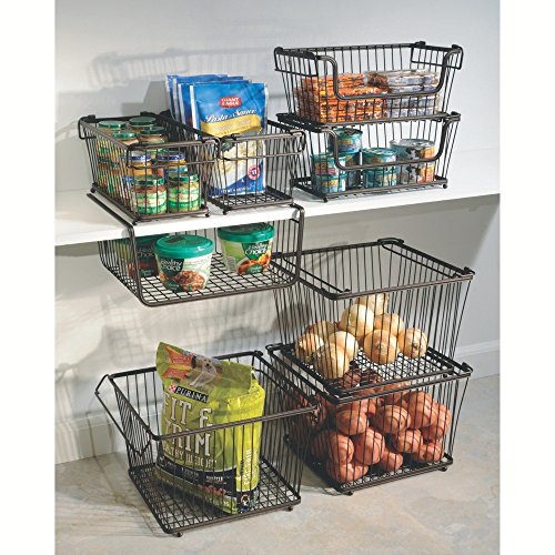 iDesign York Lyra Large Wire Stackable Storage Basket with Handles - 12" x 10.5" x 8.75", Bronze