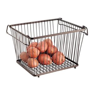 iDesign York Lyra Large Wire Stackable Storage Basket with Handles - 12" x 10.5" x 8.75", Bronze