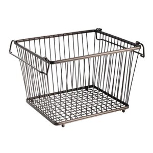 iDesign York Lyra Large Wire Stackable Storage Basket with Handles - 12" x 10.5" x 8.75", Bronze