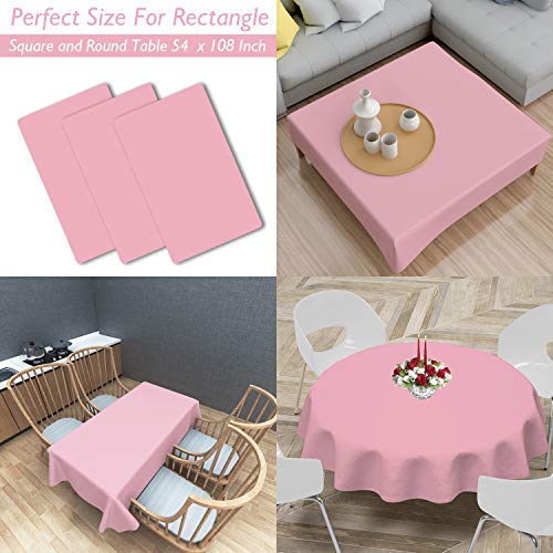 Plastic Tablecloths for Rectangle Tables 3 Pack 54" x 108" Party Table Cloths Disposable for 6 to 8 Foot Tables Indoor or Outdoor Parties Birthdays Weddings Christmas Anniversary Buffet Table (Pink)