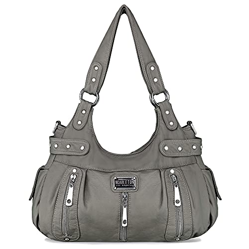 Scarleton Purses for Women Large Hobo Bags Washed Vegan Leather Shoulder Bag Satchel Tote Top Handle Handbags, H129224, Grey