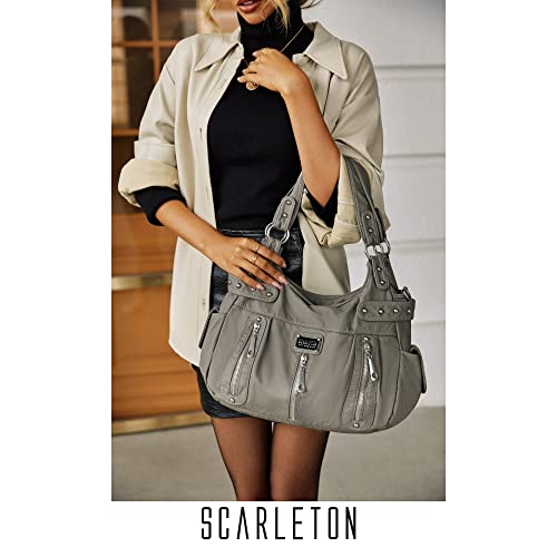 Scarleton Purses for Women Large Hobo Bags Washed Vegan Leather Shoulder Bag Satchel Tote Top Handle Handbags, H129224, Grey