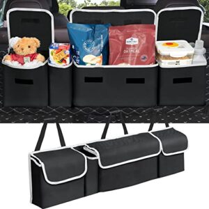 yecaye car organizer, trunk organizer, large capacity car trunk organizer storage, sturdy space saver hanging car accessories interior, fit most car truck free up floor area, black