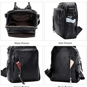 ALTOSY Fashion Genuine Leather Backpack Purse for Women Shoulder Bag Casual Daypack Small (S10 Black)