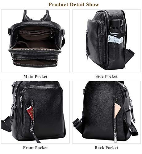 ALTOSY Fashion Genuine Leather Backpack Purse for Women Shoulder Bag Casual Daypack Small (S10 Black)