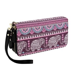 lath.pin rfid blocking bohemian purse wallet canvas elephant pattern handbag with coin pocket and strap