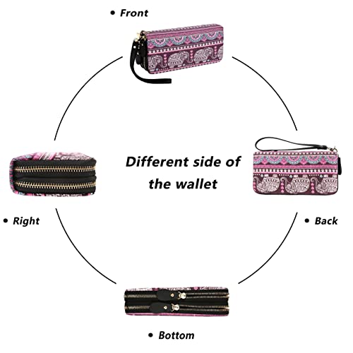 LATH.PIN RFID Blocking Bohemian Purse Wallet Canvas Elephant Pattern Handbag with Coin Pocket and Strap