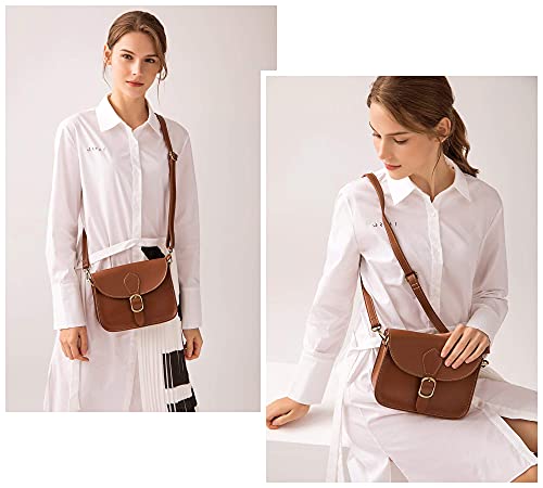 Crossbody Saddle Light Brown Camel Vegan Leather Bag Small Retro Satchel For Women Vintage Simple Handbag Faux Leather Casual Purse