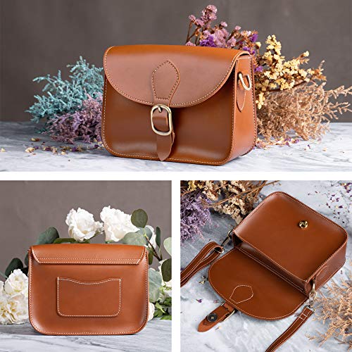 Crossbody Saddle Light Brown Camel Vegan Leather Bag Small Retro Satchel For Women Vintage Simple Handbag Faux Leather Casual Purse