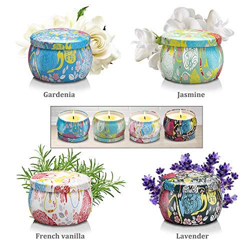 Scented Candles Gifts Set for Women,Gardenia, Lavender, Jasmine and Vanilla, Natural Soy Wax, Gifts on Anniversary, Valentine's Day and Mother's Day for Aromatherapy, Bath, Yoga, Spa