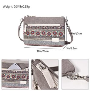 ArcEnCiel Small mini Crossbody Bag Canvas Cell Phone Purse Wallet with Shoulder Strap Handbag for Women Girls (Gray)